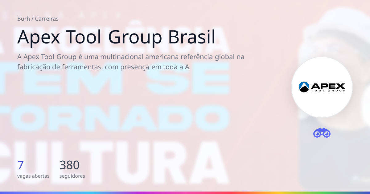 Burh - Trabalhe em Apex Tool Group Brasil | Vagas...