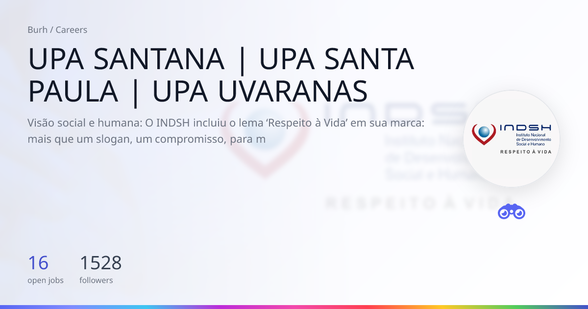 Burh - Trabalhe em UPA SANTANA | UPA SANTA PAULA | UPA...